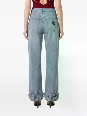 Philipp Plein Strass-embellished Floral-appliqué Denim Trousers