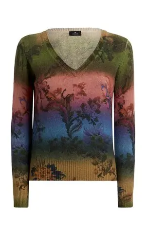 Etro Printed Wool V-neck Sweater - Multi
