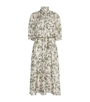 Max Mara Silk Sailboat Print Midi Dress - Grey