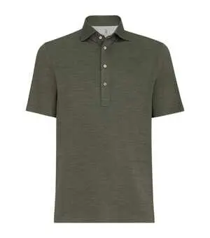 Brunello Cucinelli Virgin Wool-silk-cotton Polo Shirt - Green
