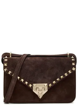 Valentino Garavani Rockstud Small Suede Shoulder Bag - Brown