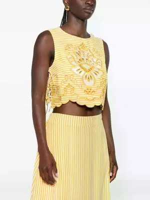 Farm Rio Embroidered Striped Sleeveless Cropped Top