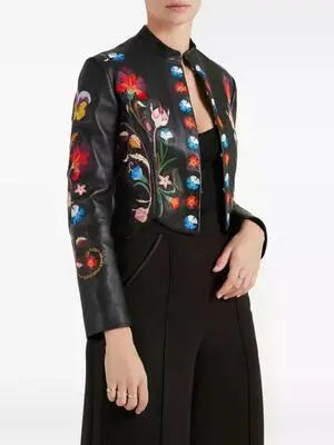 TEMPERLEY LONDON Toledo Floral-embroidered Leather Cropped Jacket