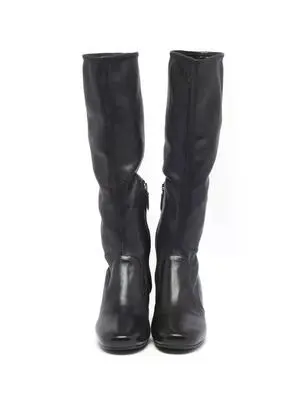 Prada Leather Round Toe Block Heel Knee-high Boots