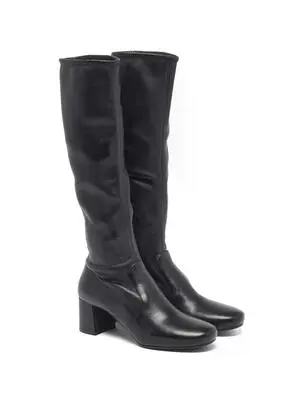 Prada Leather Round Toe Block Heel Knee-high Boots