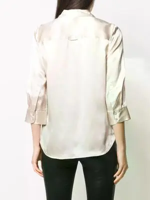 L'Agence Champagne Silk Button-up Shirt With Three-quarter Length Sleeves - Neutrals