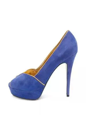 Saint Laurent Suede Peep-toe Platform Stiletto Pumps - Blue