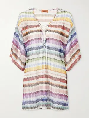 Missoni Lace-up Striped Metallic Crochet-knit Coverup Multi