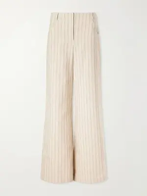 TWP Demie Striped Linen And Cotton-blend Wide-leg Trousers - Neutrals