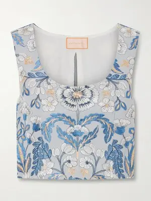 MARTA FERRI Embroidered Woven Blouse - Blue