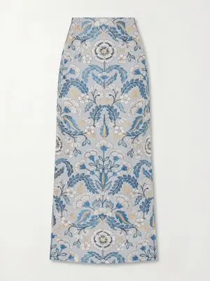 MARTA FERRI Embroidered Floral Midi Skirt