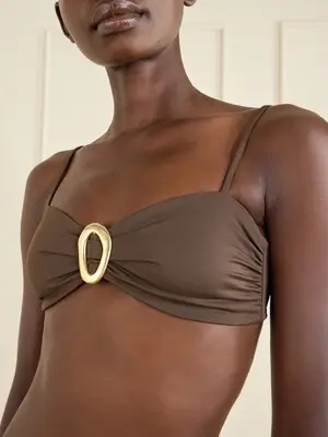 AWAY THAT DAY Cabo Verde Embellished Bikini Top - Brown