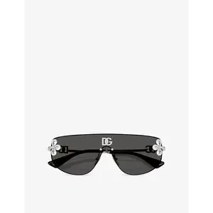 Dolce & Gabbana Dg2333b Shield-frame Metal Sunglasses With Crystal Embellishments