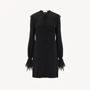 Chloé Long Sleeve Mini Dress With Lace Inserts - Black