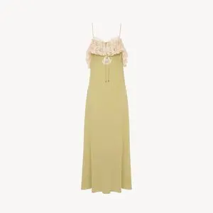 Chloé Crêpe De Chine & Lace Maxi Dress - Dusty Green