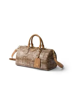 Prada Evasion Medium Linen Blend And Leather Top-handle Bag - Brandy