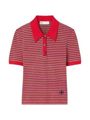 Tory Burch Striped Viscose Polo - Red
