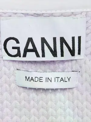 GANNI Checkerboard Knit Smiley Detail Cotton Cardigan