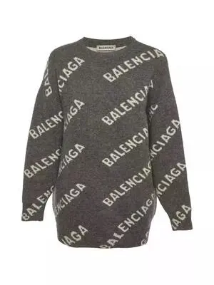 Balenciaga Intarsia-knit Logo Motif Wool Sweater