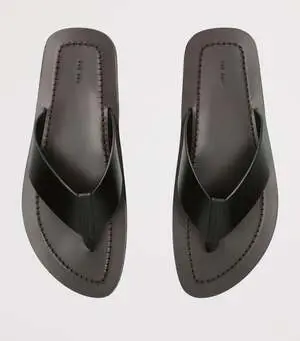 THE ROW Dan Leather Flip Flops - Black