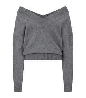 TOM FORD Stretch-cashmere V-neck Off-the-shoulder Sweater - Grey