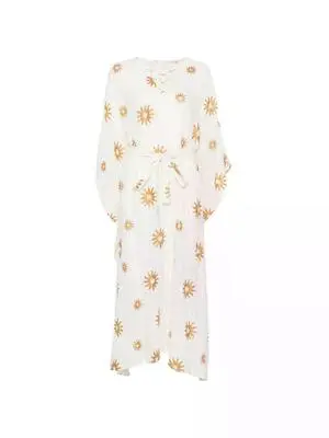 Sundress Lavande Sun-print Lace-up Kaftan - White