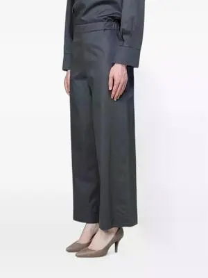 Max Mara Cotton Wide Leg Cropped Trousers - Grey