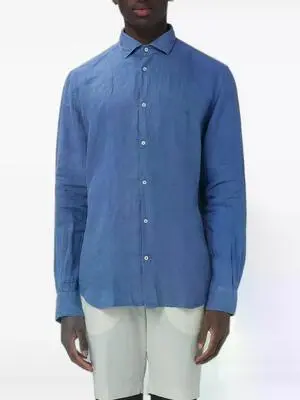 BROOKSFIELD Embroidered-logo Linen Shirt - Blue