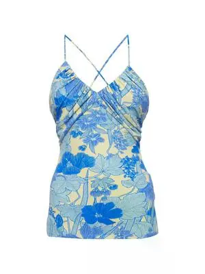 Roberto Cavalli Floral Print V-neck Sleeveless Top - Blue