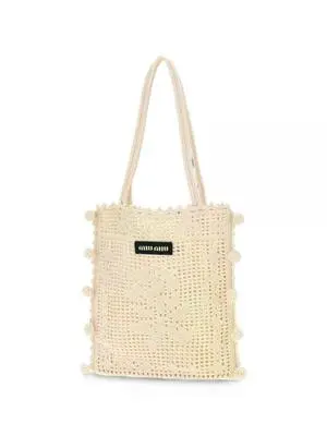 Miu Miu Crochet Shoulder Bag With Pompom Detailing