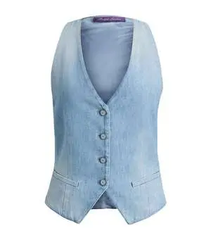 Ralph Lauren Cotton Denim Clarissa Waistcoat - Blue
