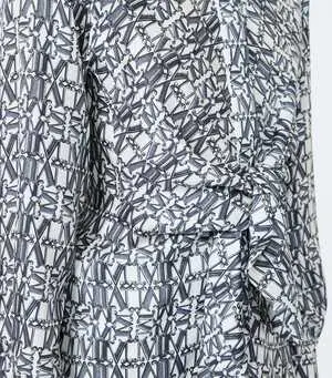 Max Mara Silk Monogram Print Blouse With Front Tie - Navy