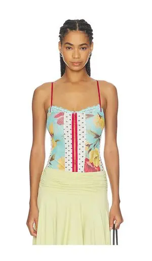Free People X Revolve Floral Print Mesh Bodysuit With Lace Trim - Multi