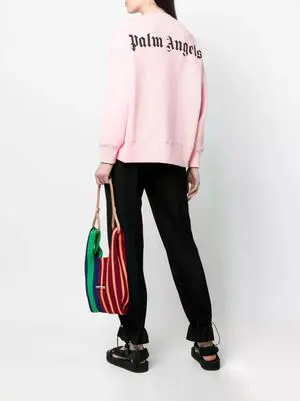 Palm Angels Logo Print Cotton Sweatshirt - Pink