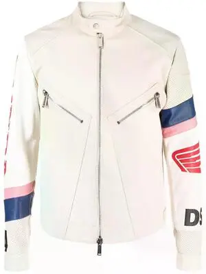 Dsquared2 Logo-patch Leather Biker Jacket - Neutrals