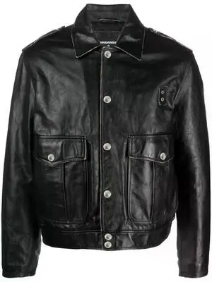 Dsquared2 Button-fastening Leather Bomber Jacket
