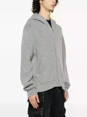 Palm Angels Curved-logo Zip-up Hoodie - Grey