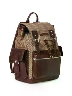 Brunello Cucinelli Burnished Calfskin And Chevron-effect Techno Fabric Backpack