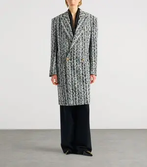 Balmain Double-breasted Tweed Overcoat