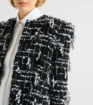 Balmain Cropped Tweed Jacket With Frayed Edges