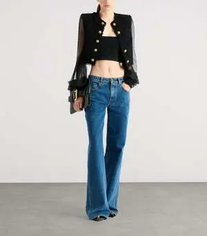 Balmain Tweed And Muslin Cropped Blouse