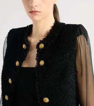 Balmain Tweed And Muslin Cropped Blouse