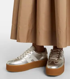 Hogan Metallic Leather Platform Sneakers - Silver
