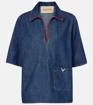 Valentino Garavani V-neck Denim Top - Blue