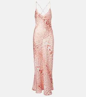 Roberto Cavalli Leopard-print Silk Satin Maxi Dress - Pink