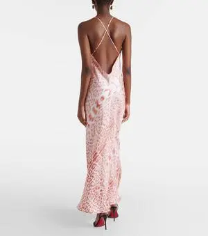 Roberto Cavalli Leopard-print Silk Satin Maxi Dress