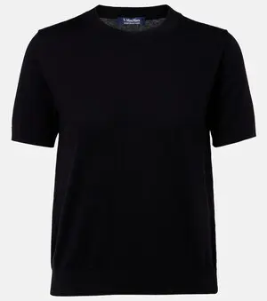 Max Mara Crewneck Top In Cotton, Silk, And Cashmere - Black
