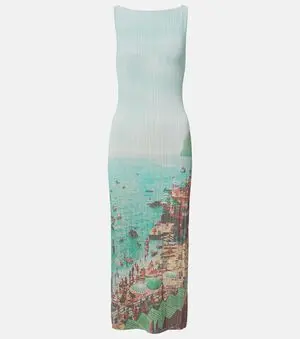 Staud Bryn Printed Compact Knit Midi Dress - Blue