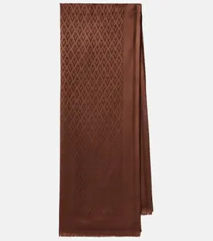Valentino Garavani Toute La V Silk And Wool Scarf - Brown