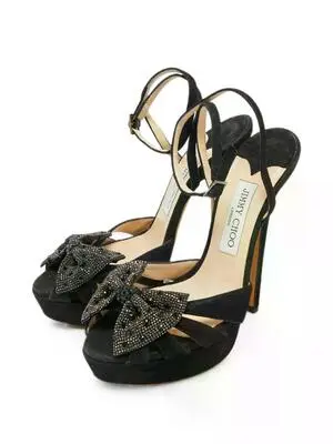 JIMMY CHOO Embellished Bow Platform Sandals - Black